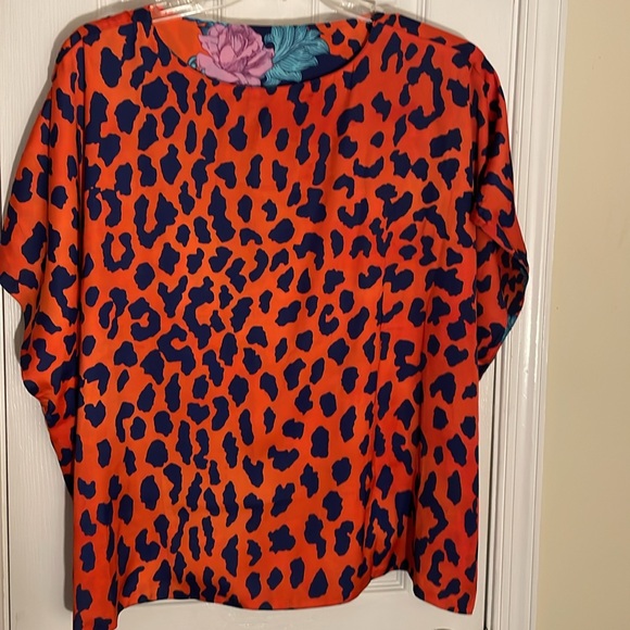 IMAN | Tops | Iman Orangenavy Reversible Leopard Print 2in Cap Sleeve ...